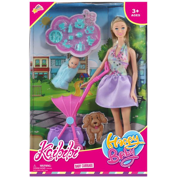 Kaibibi – Happy Baby 30cm Doll with Baby Carriage – Pops Toys