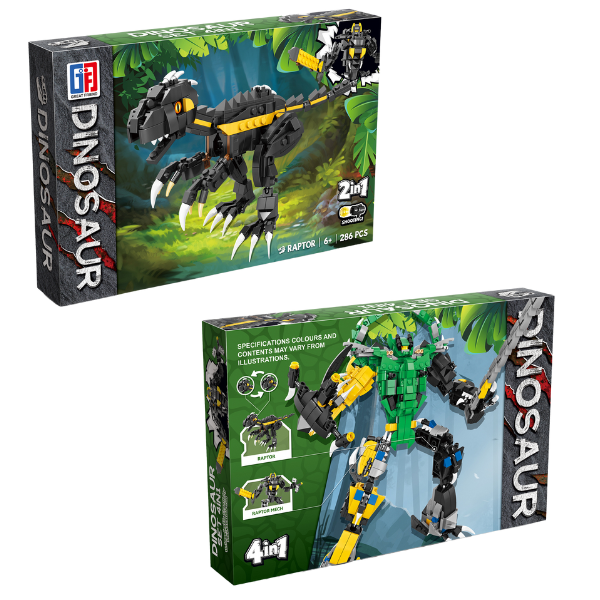 Building Blocks Brachiosaurus – 286 Piece 4-in-1 Dinosaur & Robot Comb ...